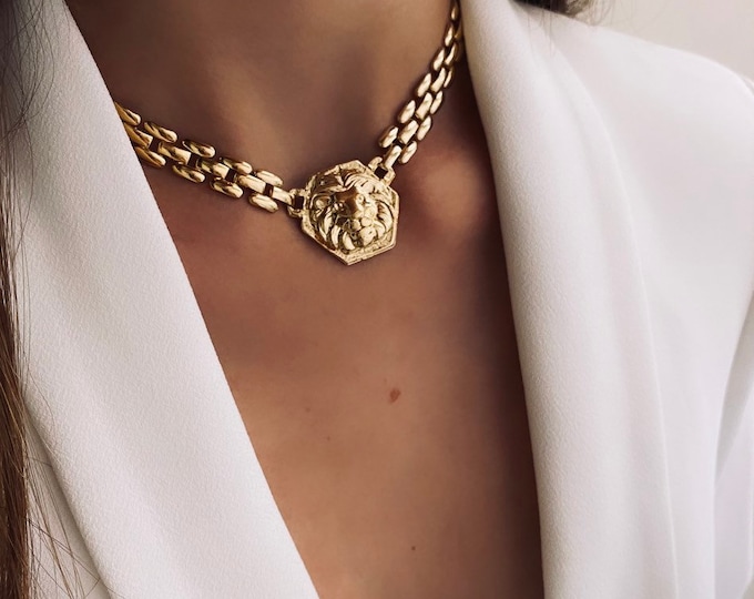 Statement Choker. Lion Women Necklace, Lion Chunky Choker, Vintage ...