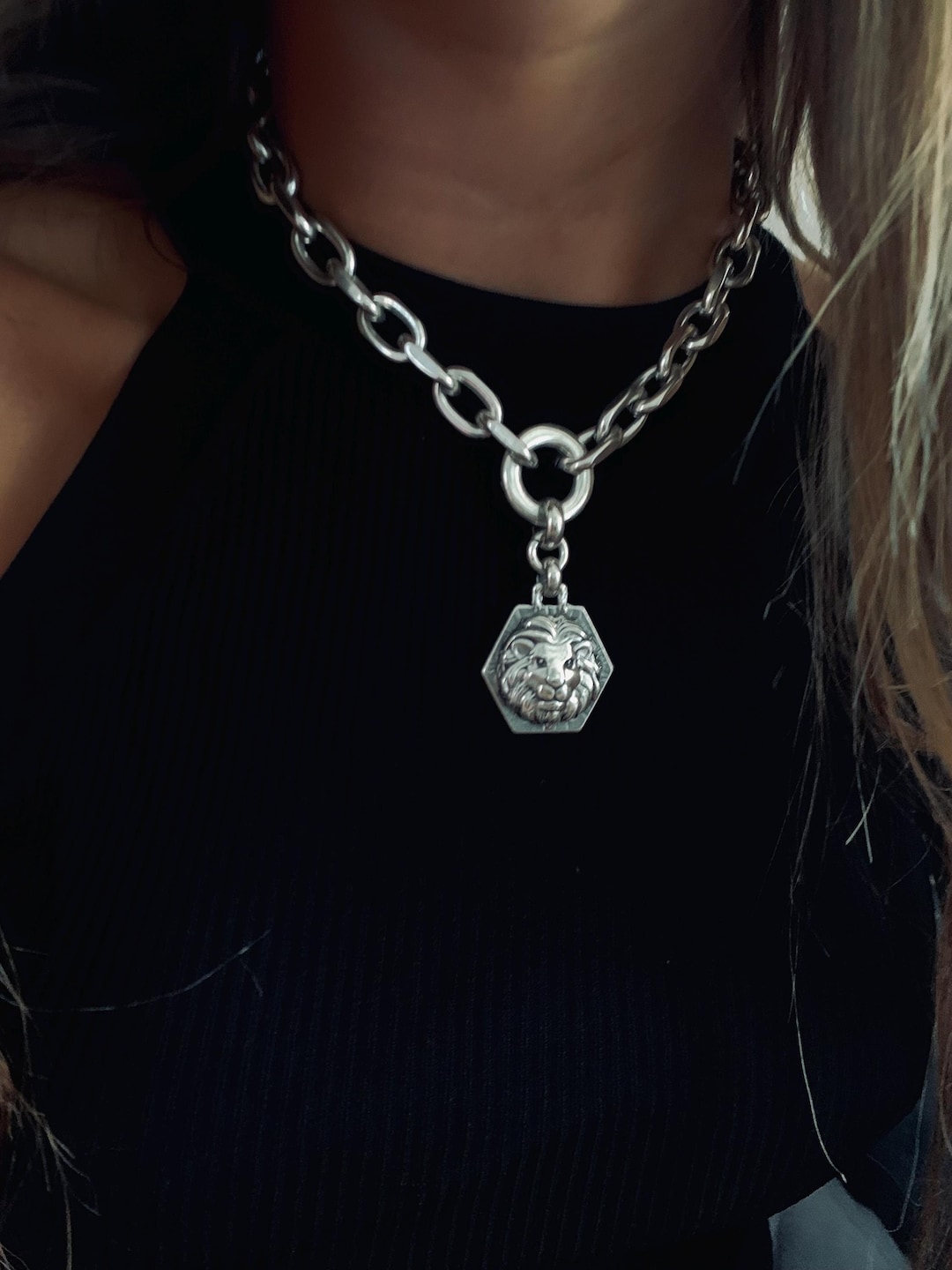 Lion Necklace , Statement Toggle Clasp Necklace, Statement Gold Link ...