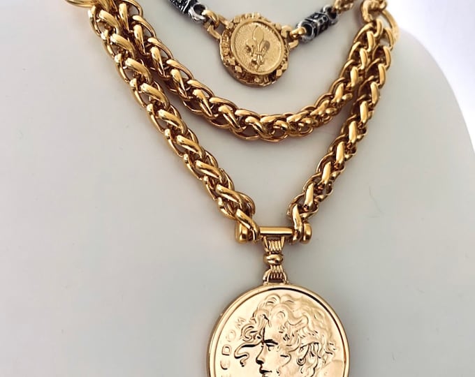 Medallion Necklace , Coin Collar Necklace , Gold Statement Necklace ...