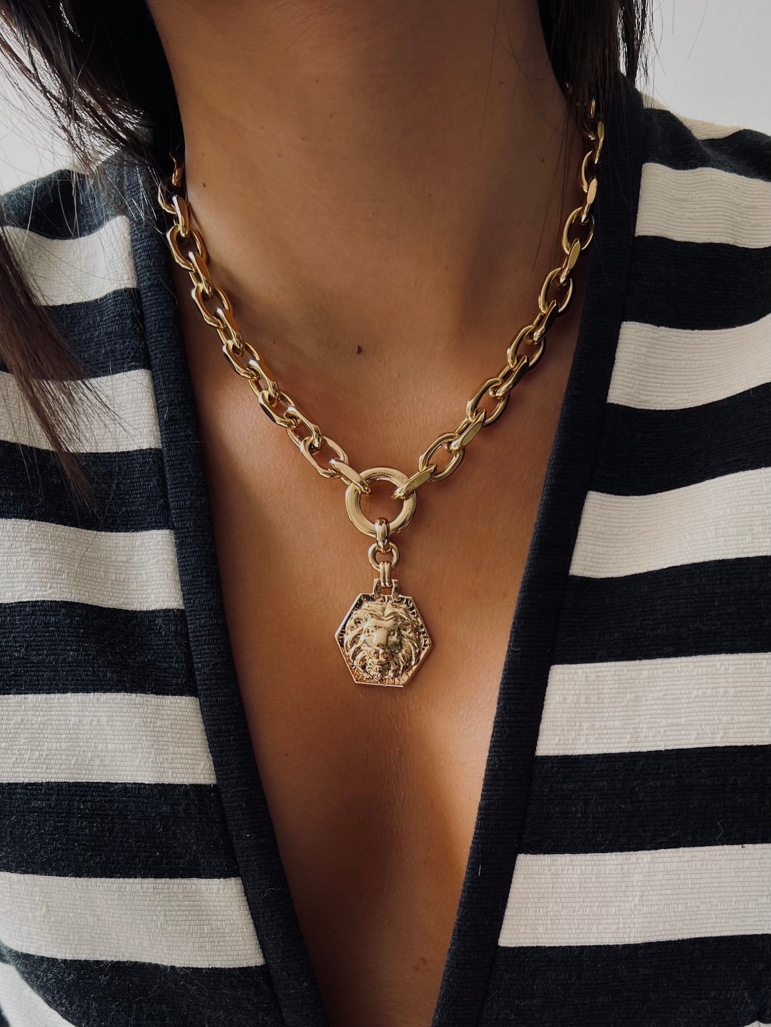 Lion Necklace , Statement Toggle Clasp Necklace, Statement Gold Link ...