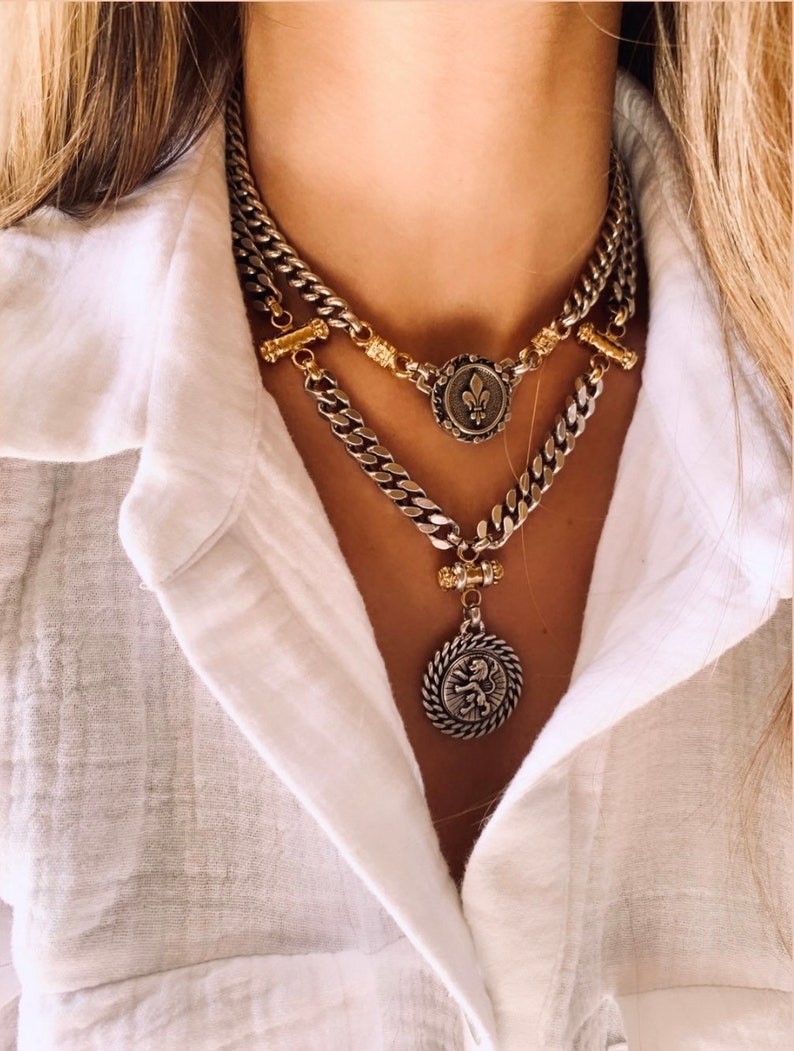 Statement Necklace , Coin Collar, Medallion Necklace, Chunky Choker ...