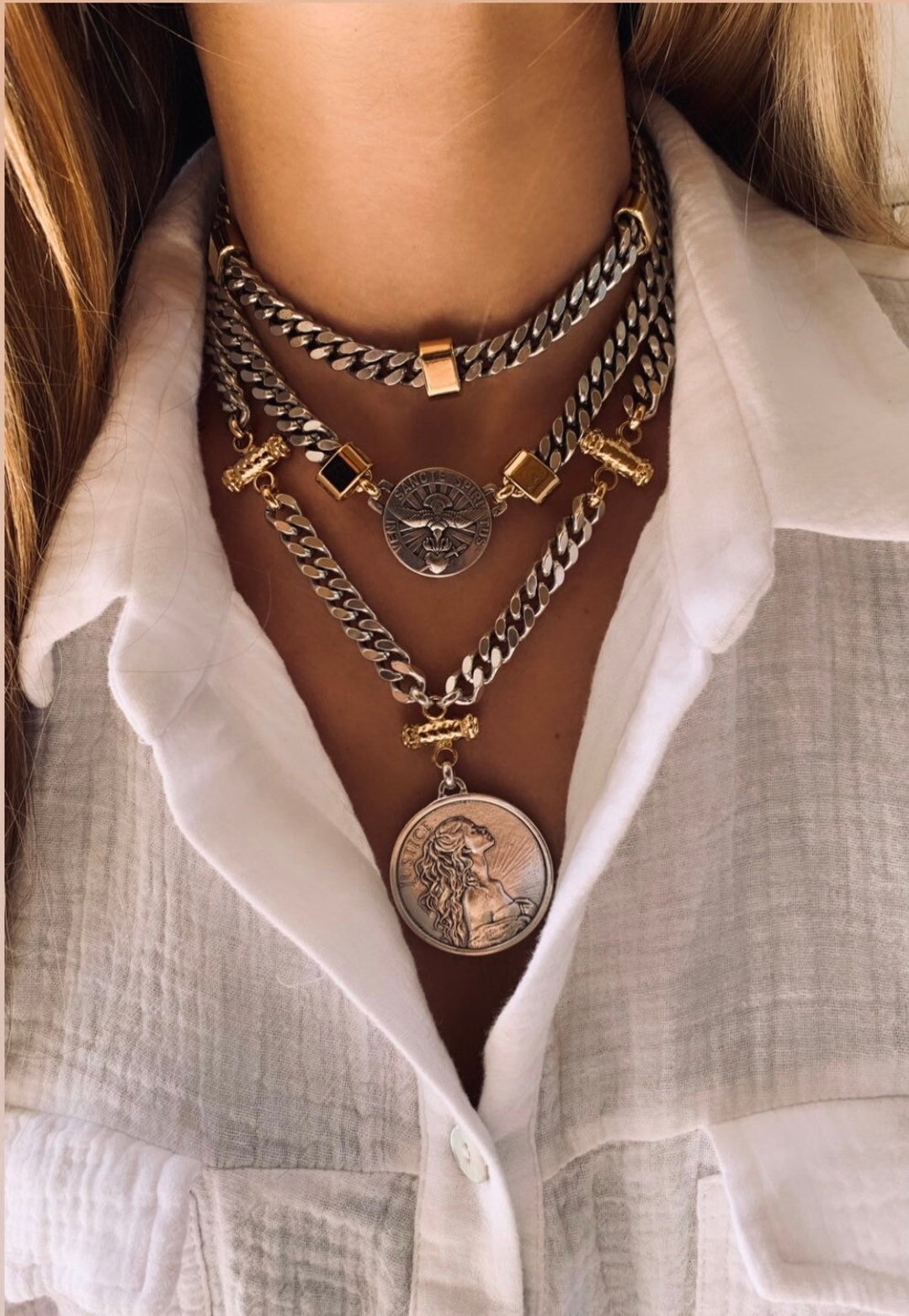 Statement Necklace , Coin Collar, Medallion Necklace, Chunky Choker ...