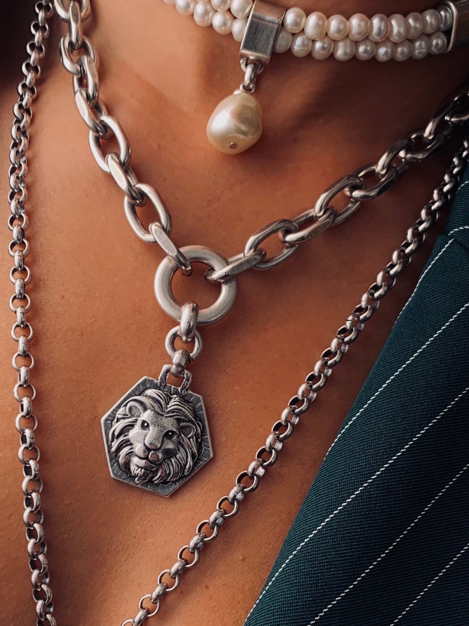 Lion Necklace , Statement Toggle Clasp Necklace, Statement Gold Link ...