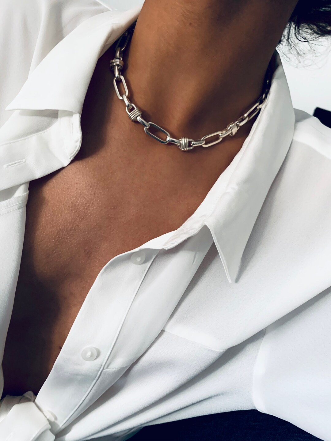 Silver Chunky Necklace, Silver Choker, Vintage Silver Jewelry, Chunky ...