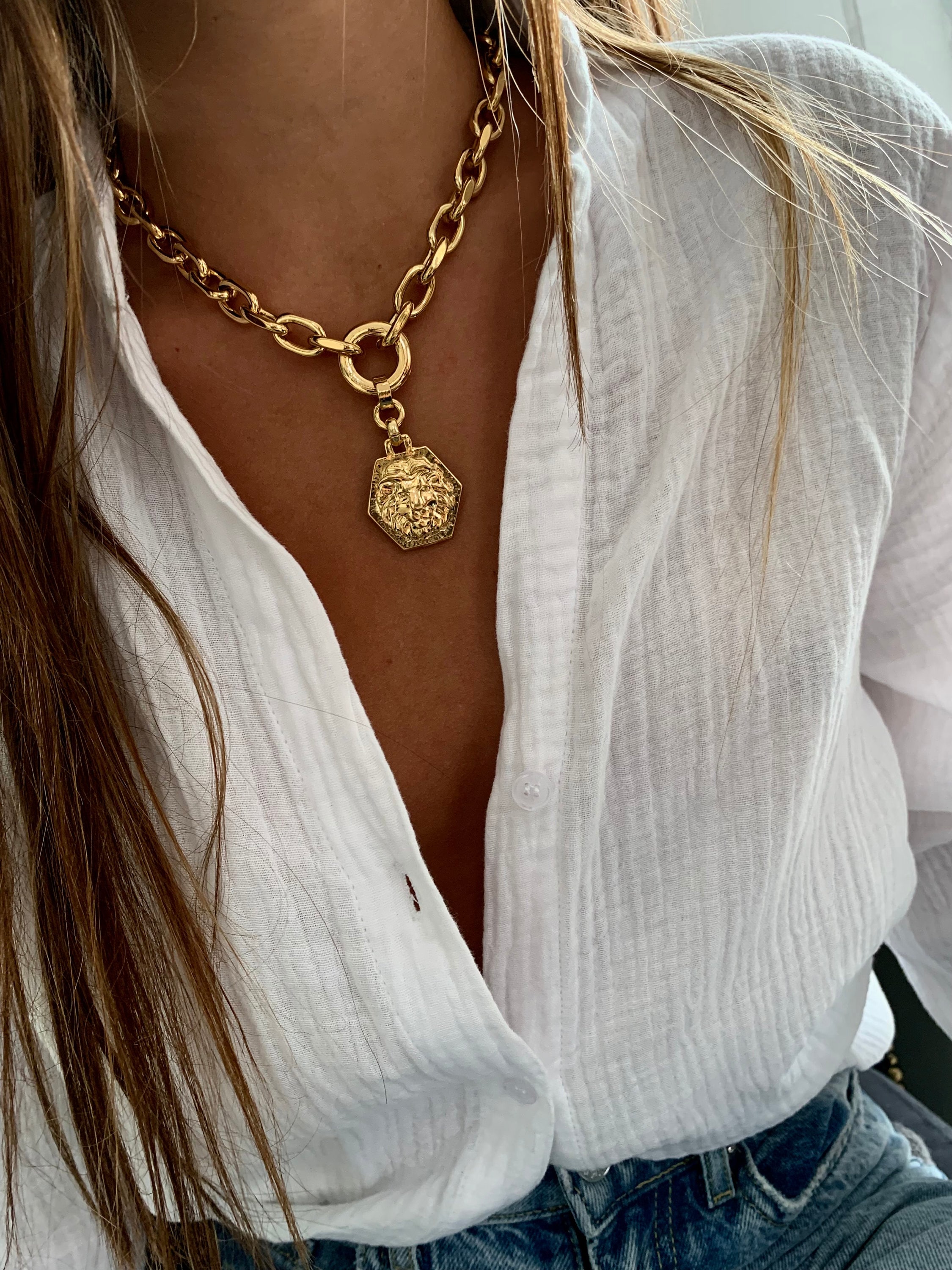 Lion Necklace , Statement Toggle Clasp Necklace, Statement Gold Link ...