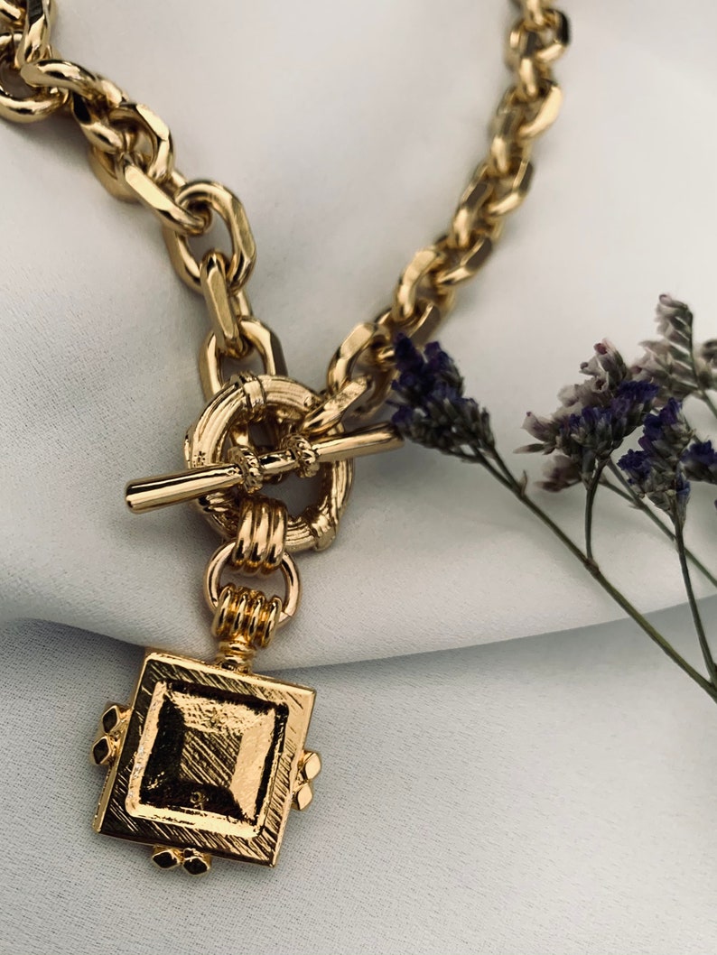Statement Toggle Clasp Necklace Square Pendant Chunky - Etsy