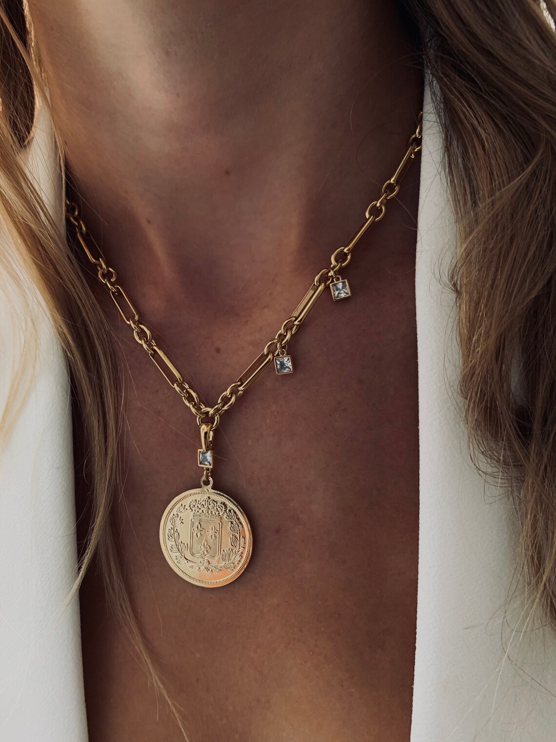 Big Gold Coin Necklace. Gold Coin. Gold Necklace for Women ,vintage ...