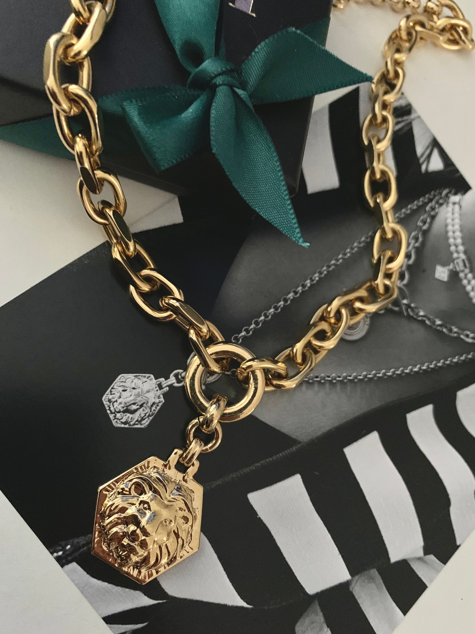 Lion Necklace , Statement Toggle Clasp Necklace, Statement Gold Link ...