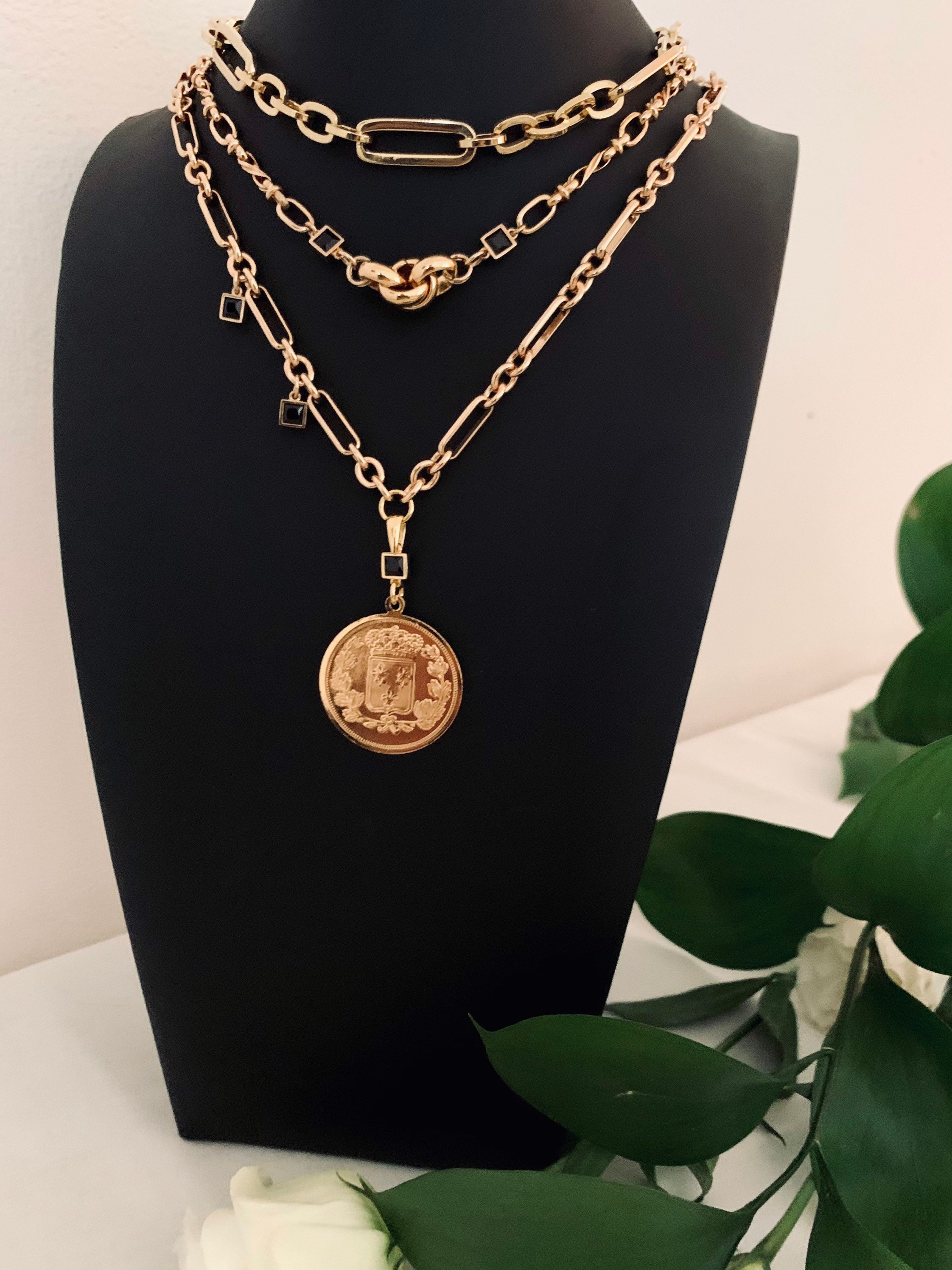 Big Gold Coin Necklace. Gold Coin. Gold Necklace for Women ,vintage ...