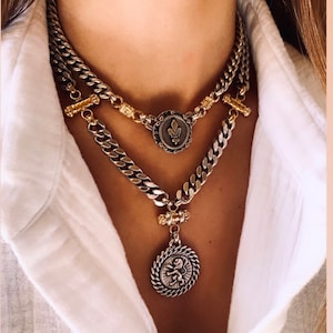 Statement Necklace , Coin Collar, Medallion Necklace, Chunky Choker ...