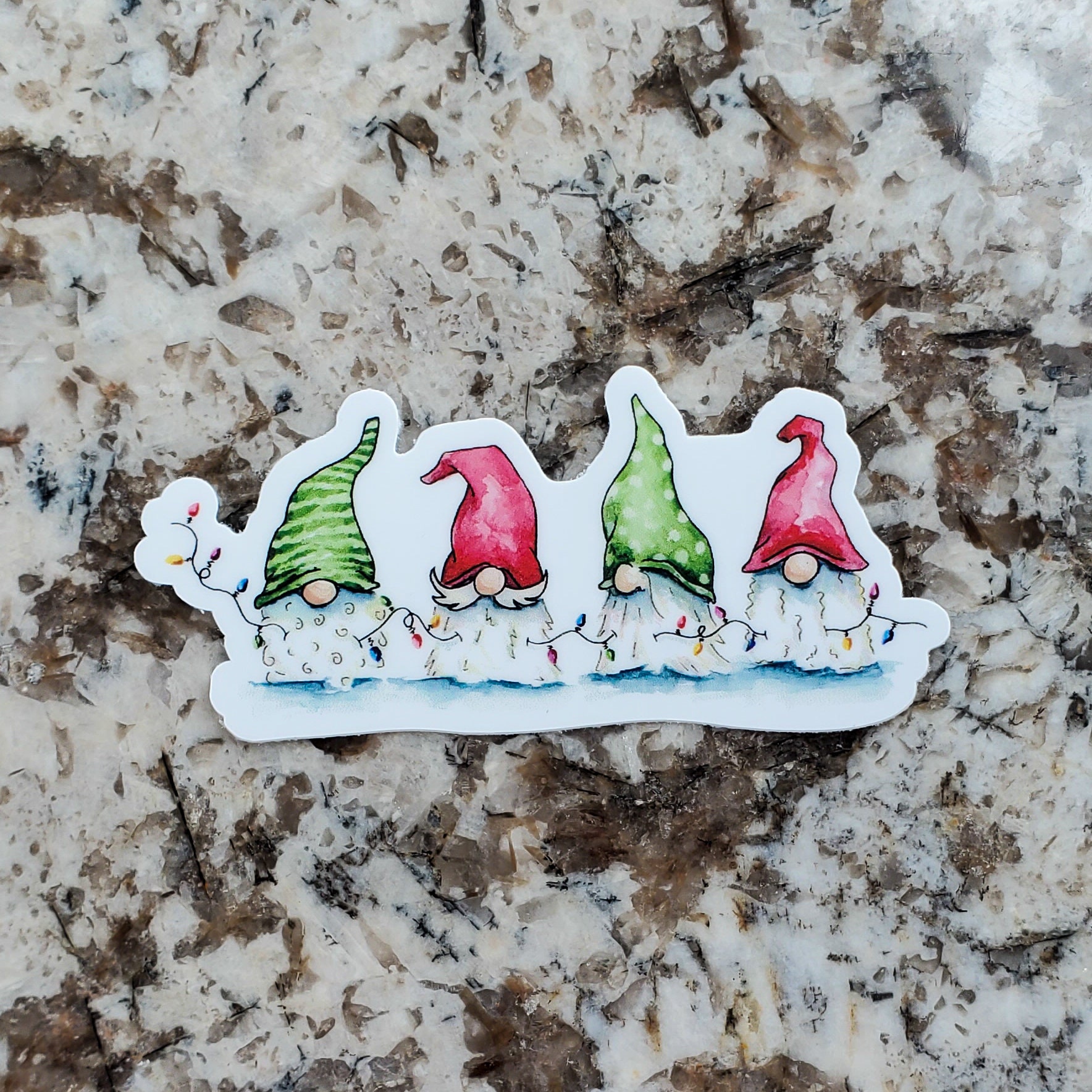 Four Mischievous Gnomes Vinyl Sticker Gnome and Christmas Lights Die ...