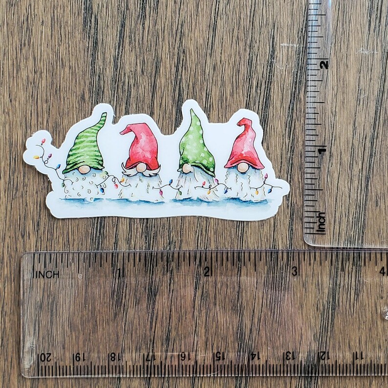 Four Mischievous Gnomes Vinyl Sticker Gnome and Christmas Lights Die ...