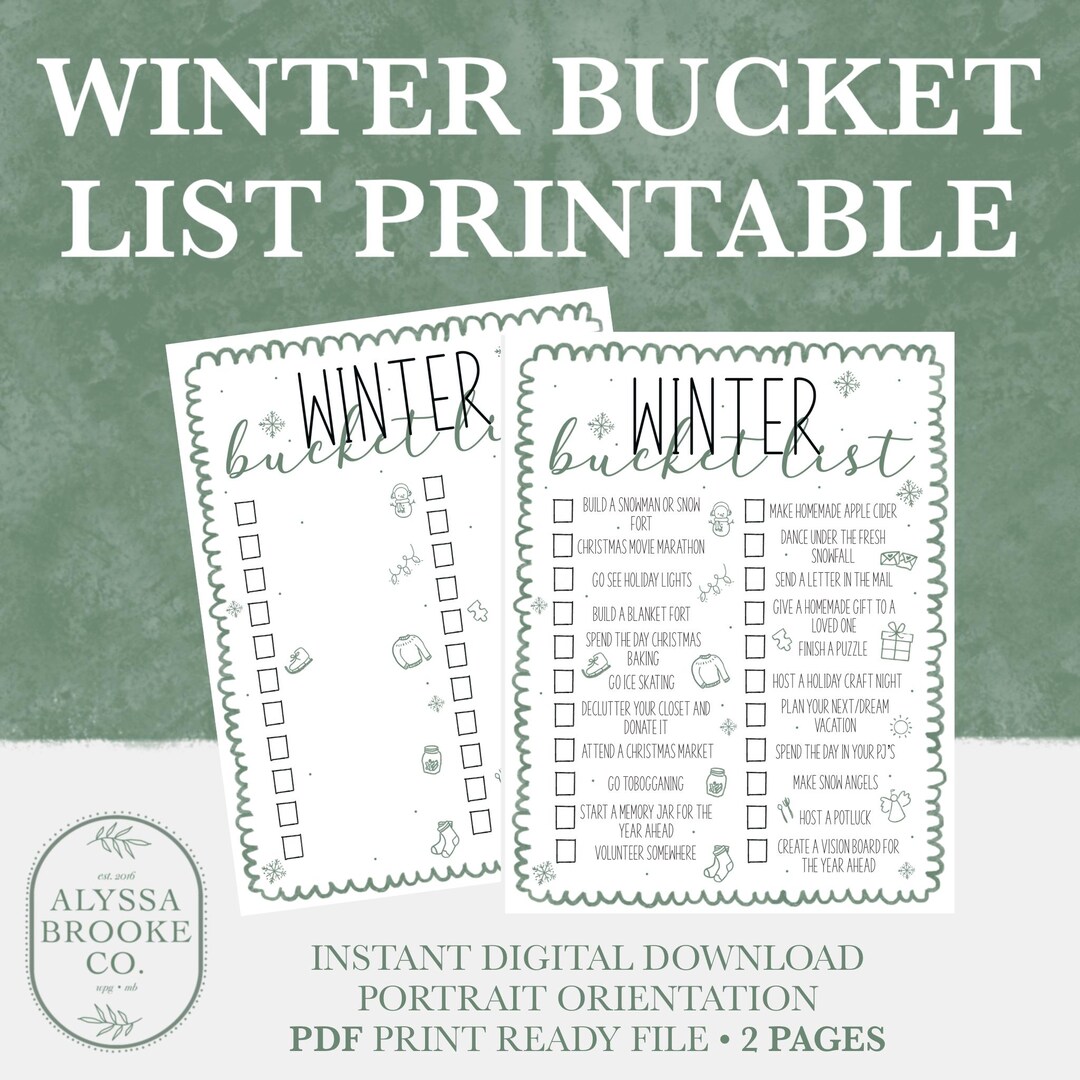 Winter Bucket List — Printable Winter Bucket List — Winter Checklist ...
