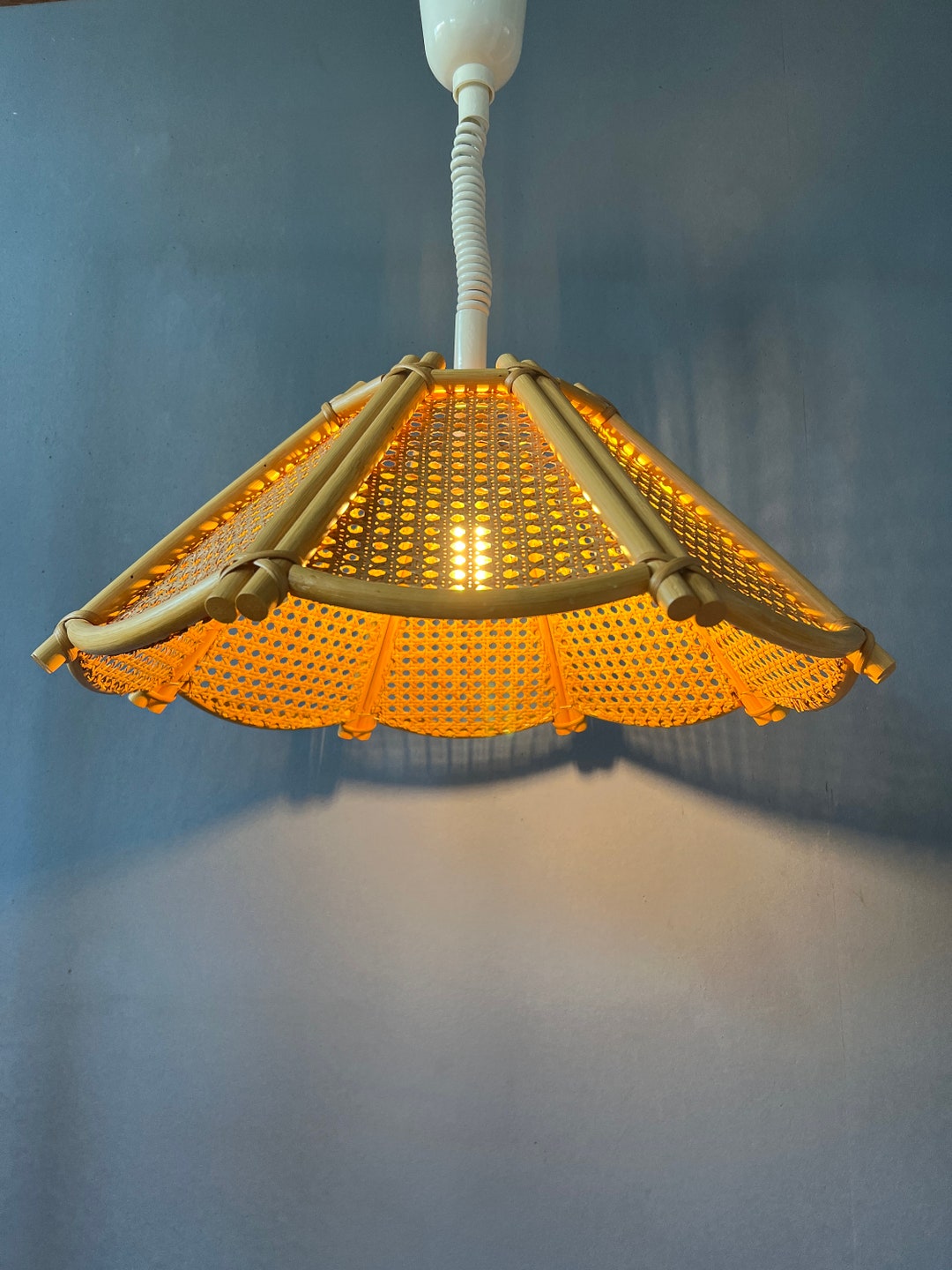 Rotan Pendant Lamp - Rattan Boho Light Fixture - Bamboo Vintage Lamp - Etsy