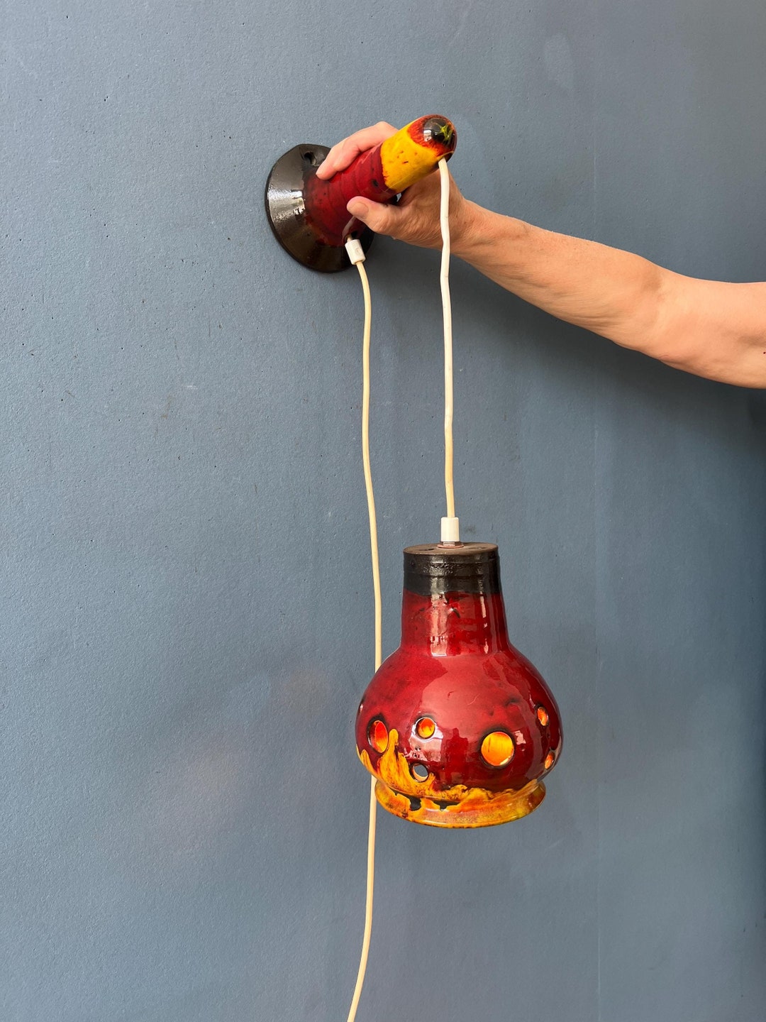 Red West Germany Ceramic Fat Lava Fishing Rod Wall Lamp - Etsy
