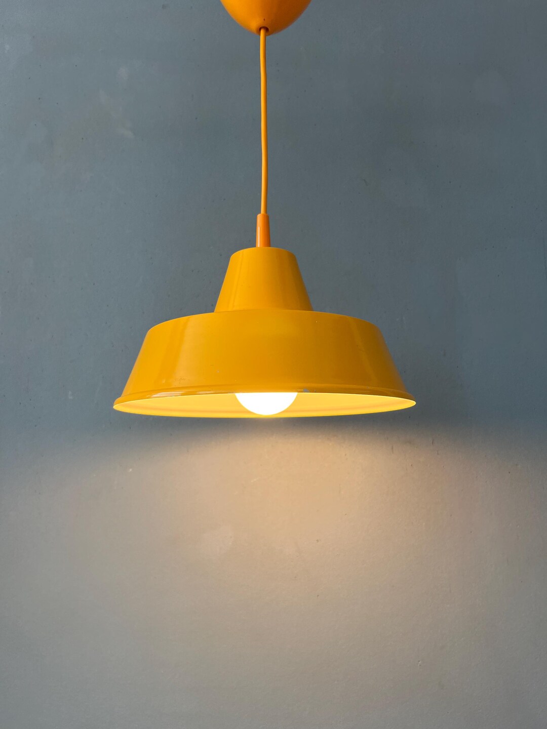 Small Vintage Yellow Industrial Pendant Lamp - Etsy