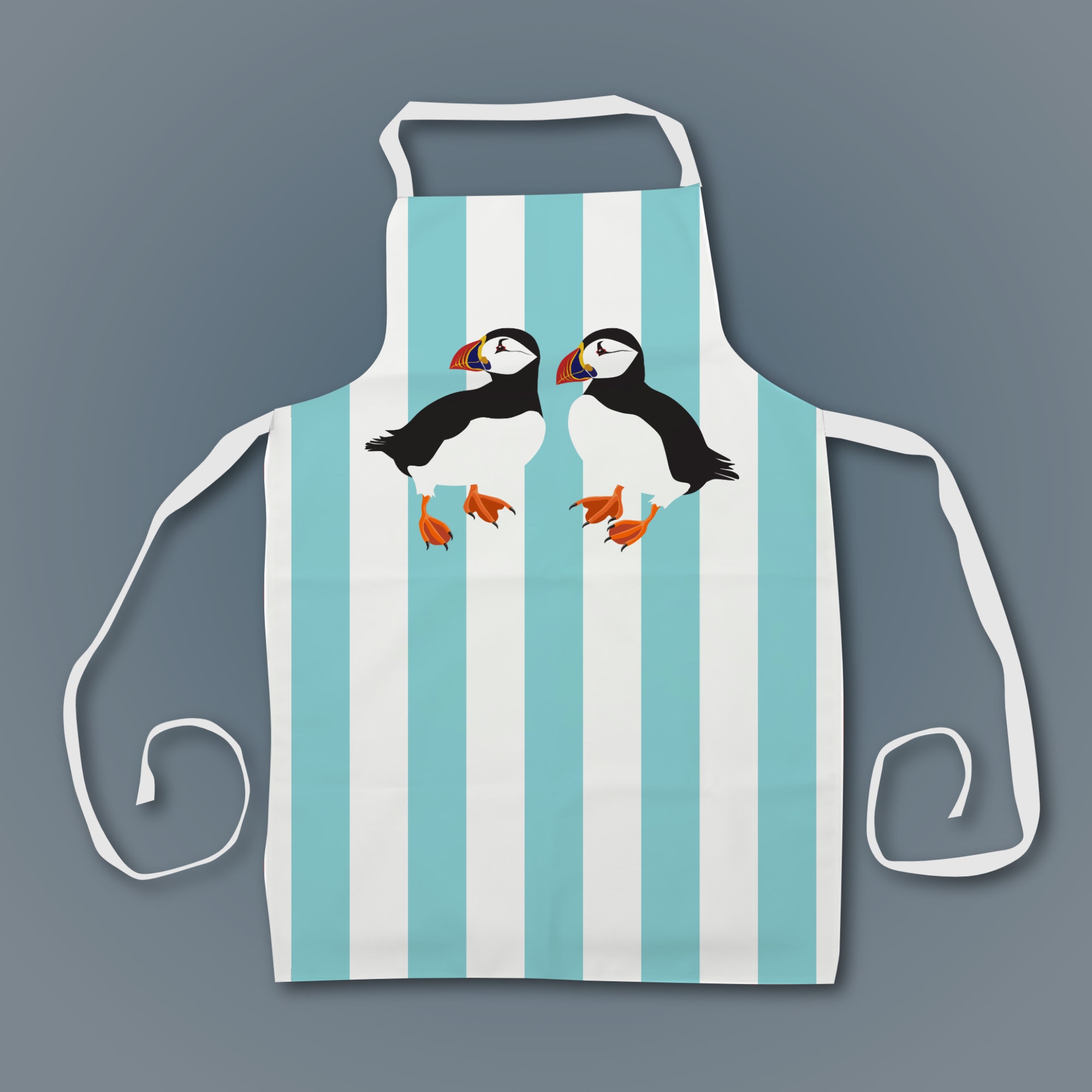 Puffin Apron, Cornish Apron, Sea Birds, Atlantic Puffins, Blue Stripe ...