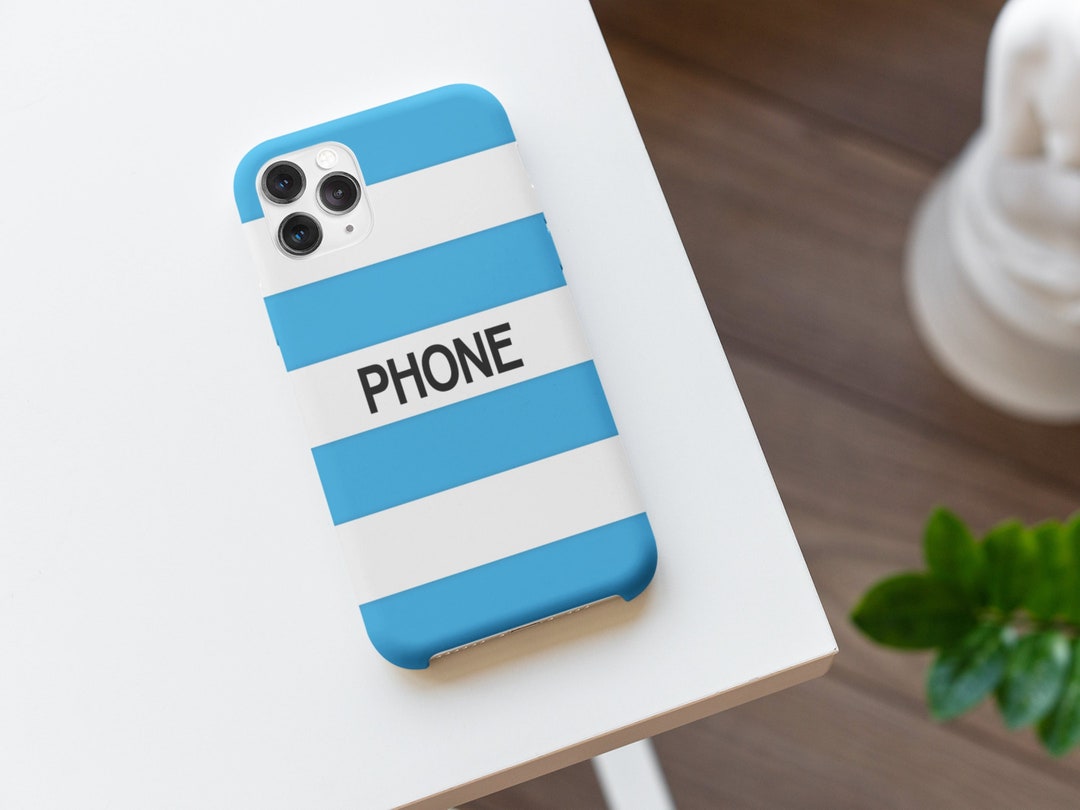Cornishware Inspired Phone Case, Blue and White Stripes, Labelled With ...