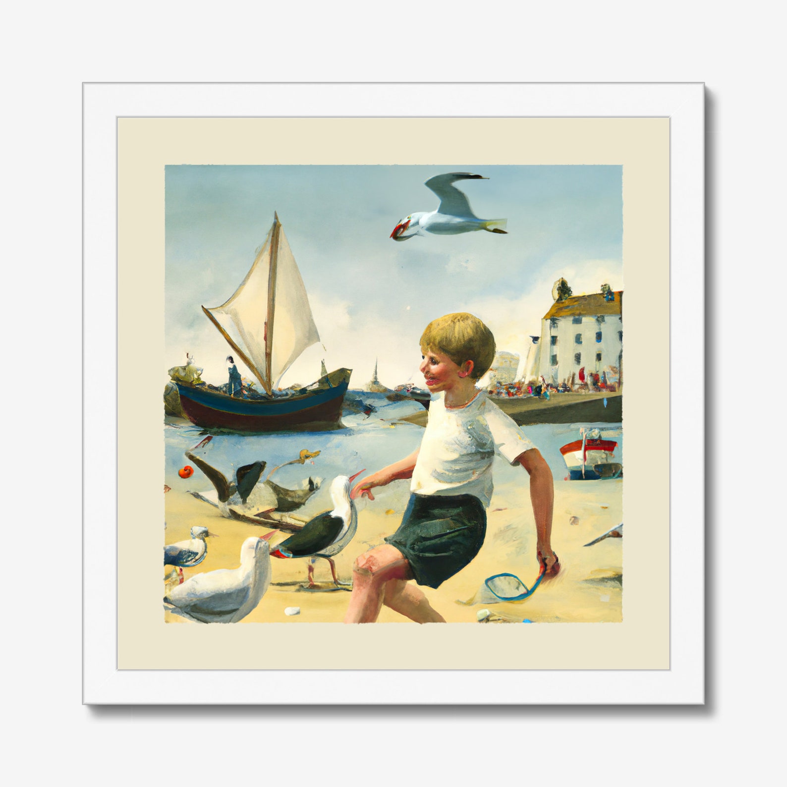 Cornwall Wall Art, St Ives, Seagull Steals a Fish, Framed, Newlyn ...