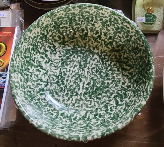 Roseville Spongeware Pottery Green large 9 inch mixing bowl by | Etsy