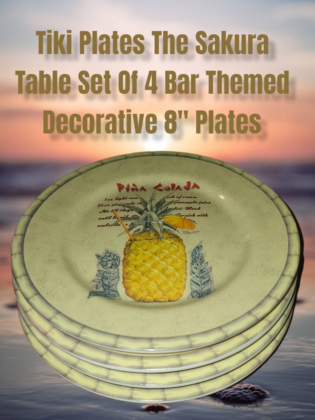 The Sakura Table Set of 4 Bar Themed Stoneware 8'' Plates - Etsy