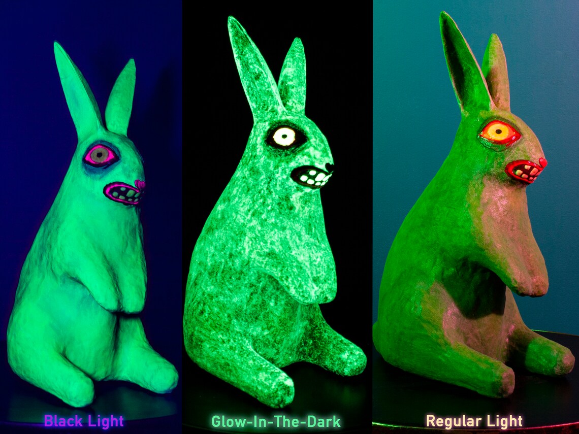 Glow Bunny A glow-in-the-dark UV reactive papier mache | Etsy