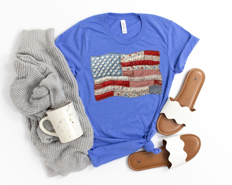 Faux Patchwork USA Shirt, 4th of July Shirt, Retro American Flag Shirt ...