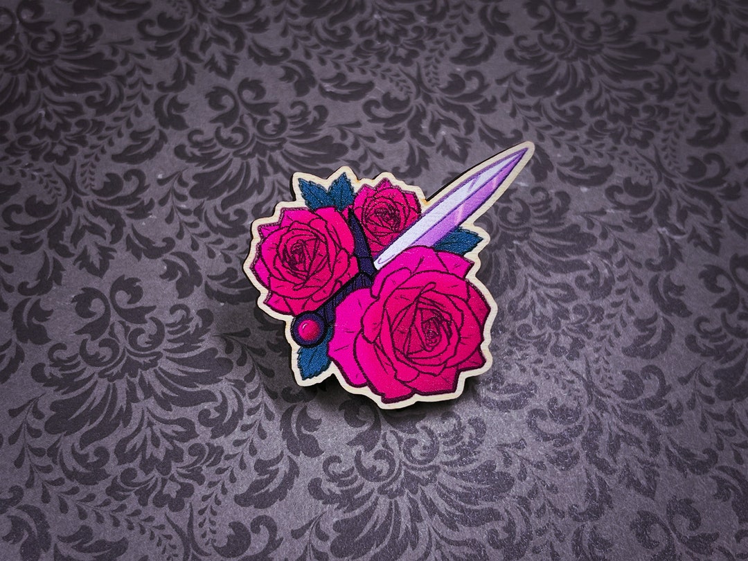Rose & Dagger Wooden Enamel Pin - Etsy