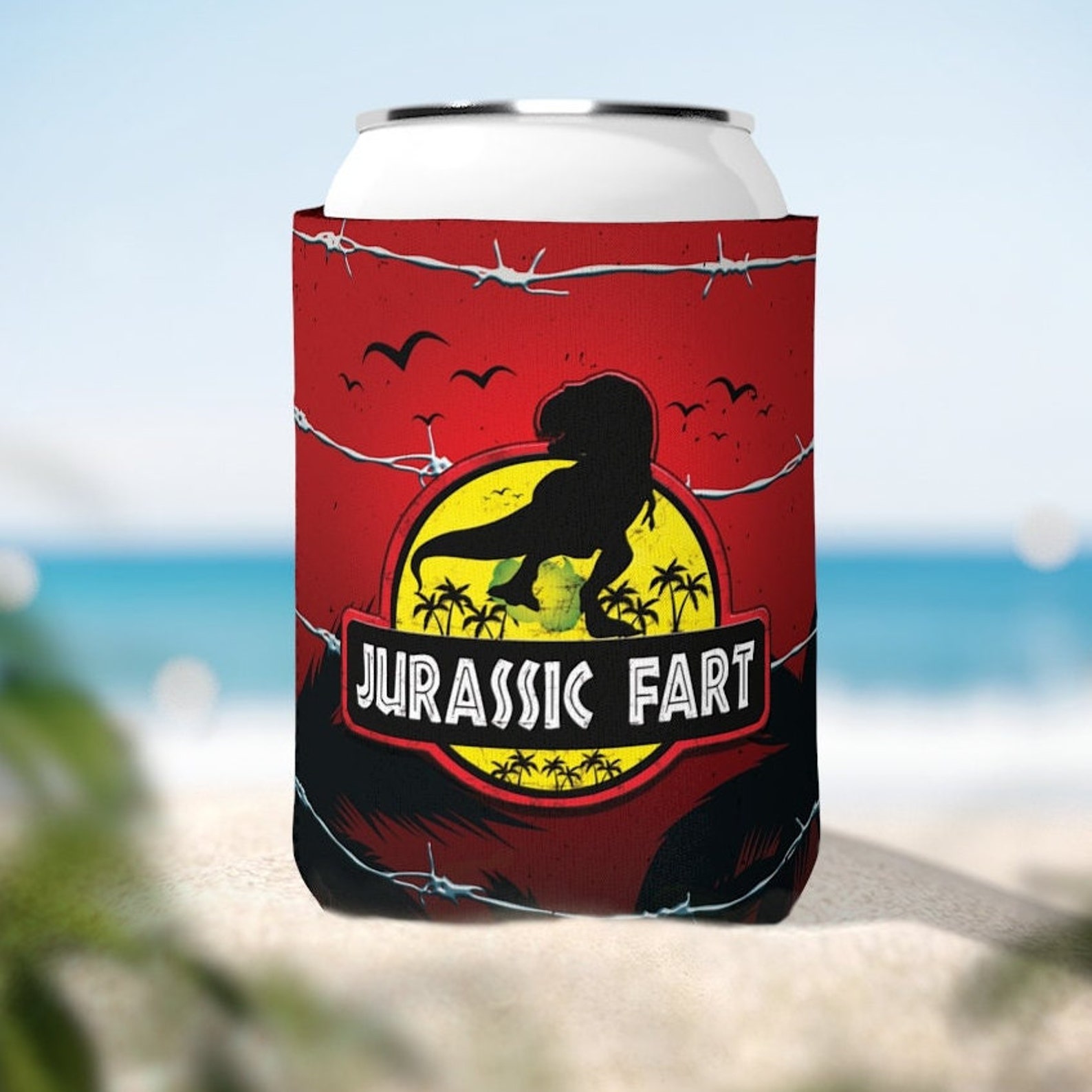 Jurassic Fart Dinosaur Can Cooler Sleeve Coozie Funny Gifts for Him Gag ...
