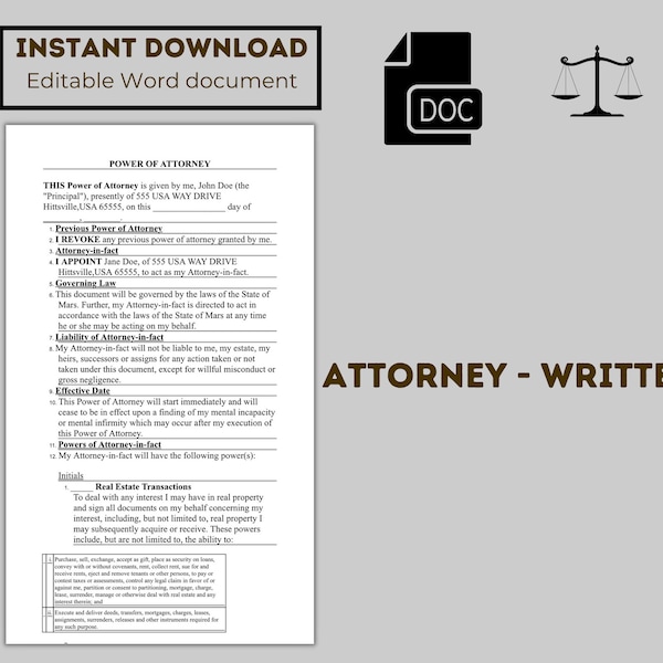 Legal Power of Attorney Template - Etsy