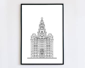Liver Building Art Print, Liverpool Illustration, Liverpool Drawing ...