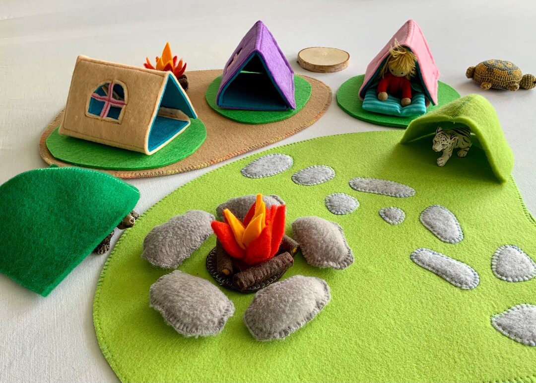 Tent and Campfire Landscape Made of Felt Play Mat Camping Role Play ...