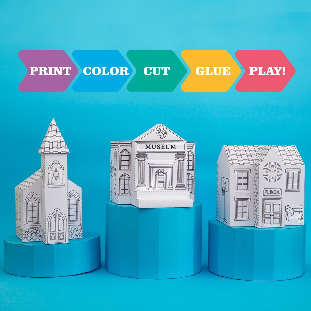 Printable Paper Houses – DIY 3D Village Templates | Color, Cut & Glue ...