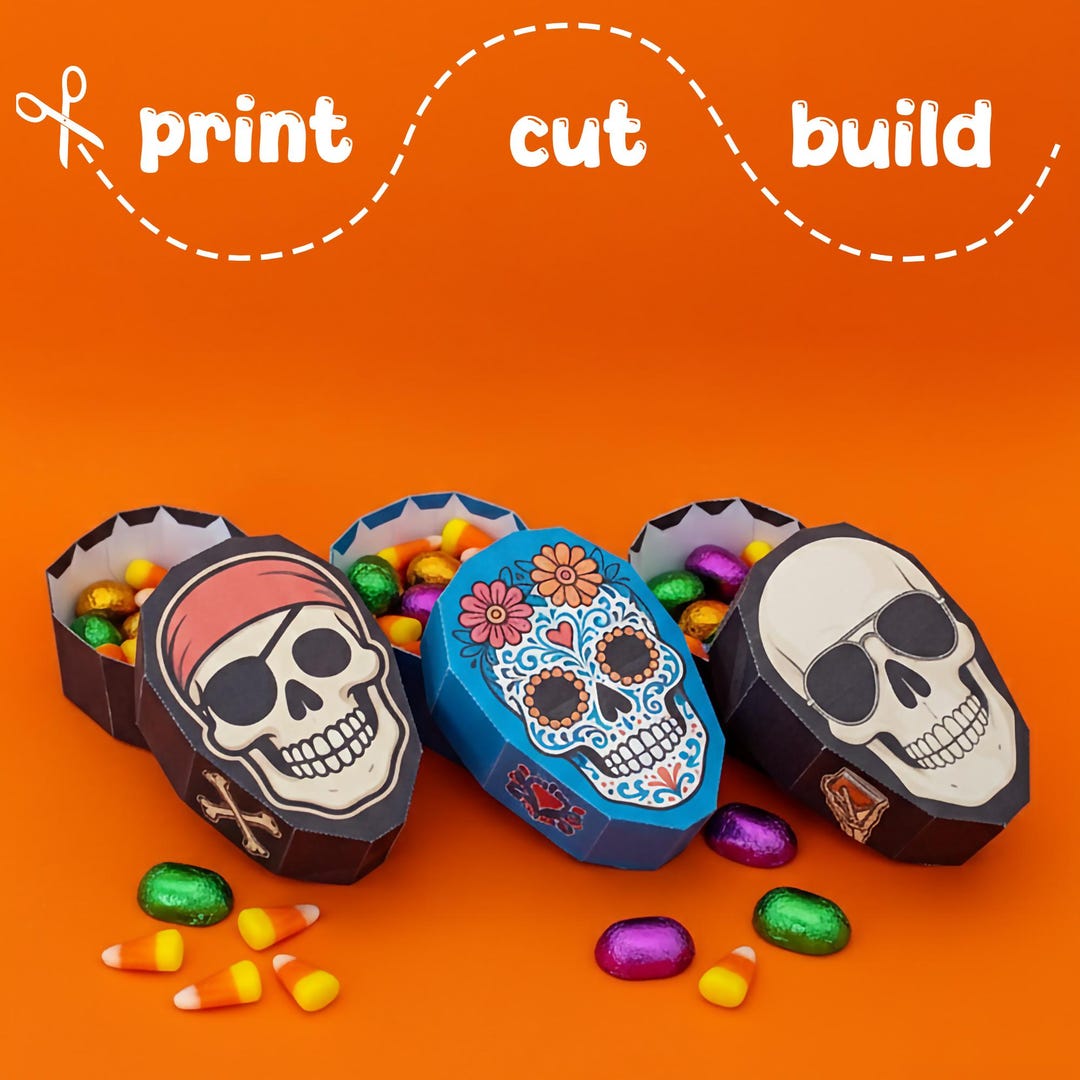 Printable Halloween Skull Treat Boxes: DIY Paper Coffin (PDF) - Etsy