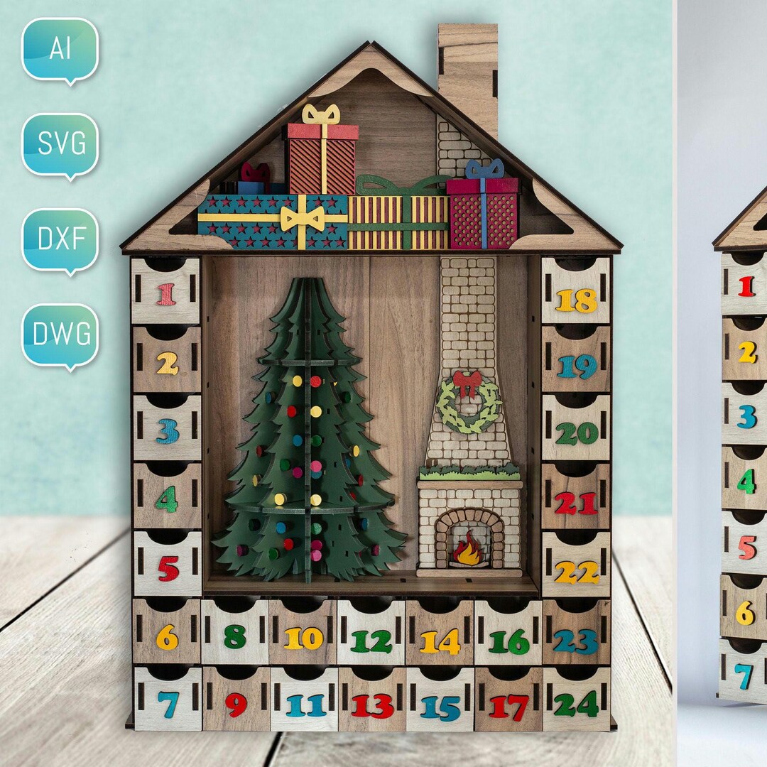 Christmas Advent Calendar Laser Cut File Wood Village Houses 3D ...