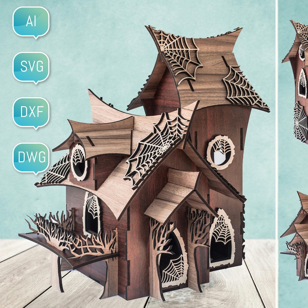 Halloween Laser Cut Files Haunted House Mansion 3D Glowforge SVG DXF ...