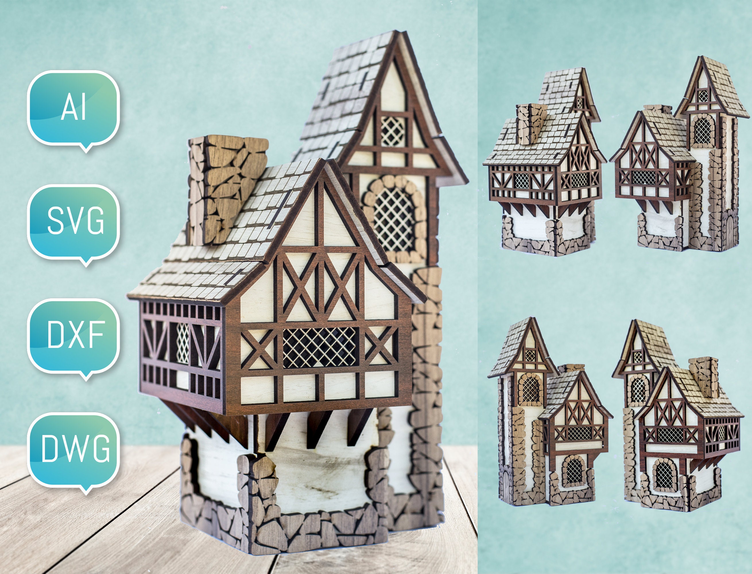 Laser Cut Files Medieval 3D Christmas Miniature House Dxf Svg - Etsy Canada