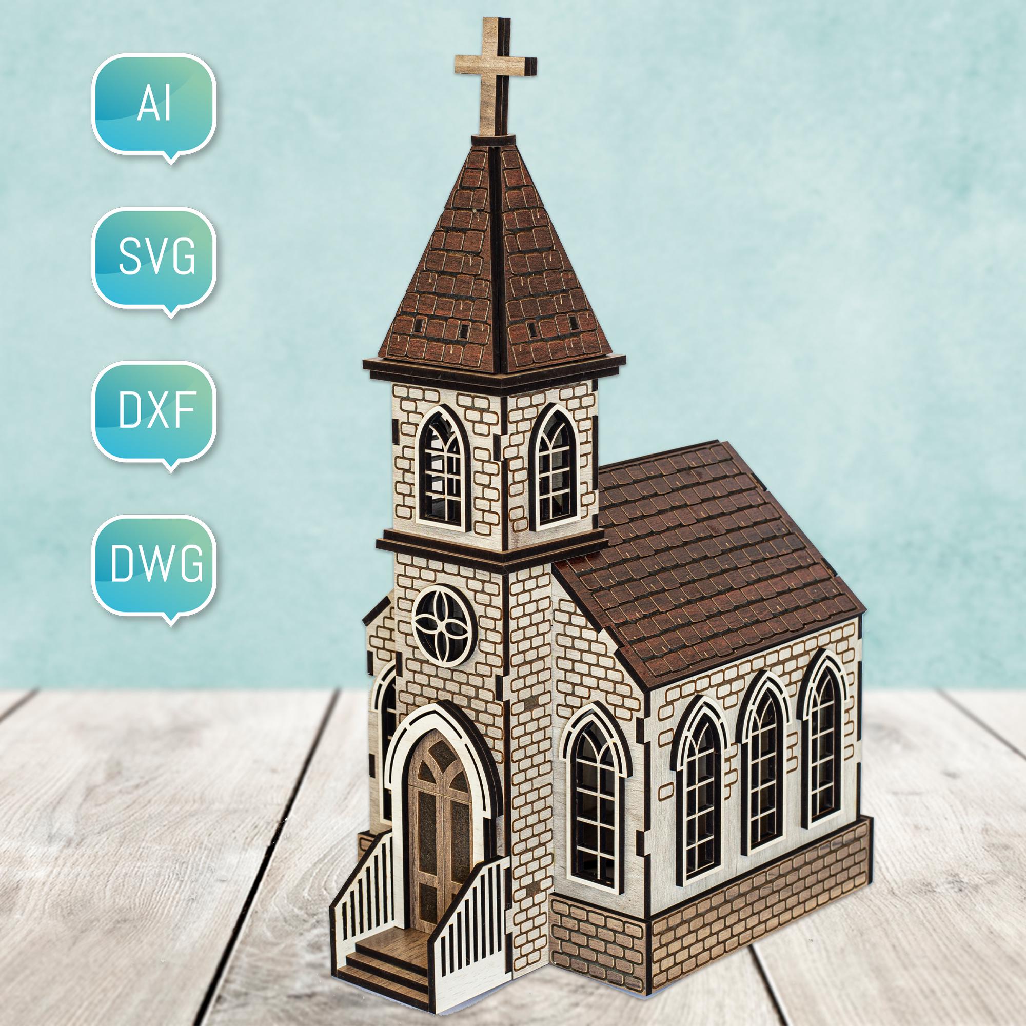 Church Christmas Village Laser Cut File SVG DXF DIY House Glowforge ...