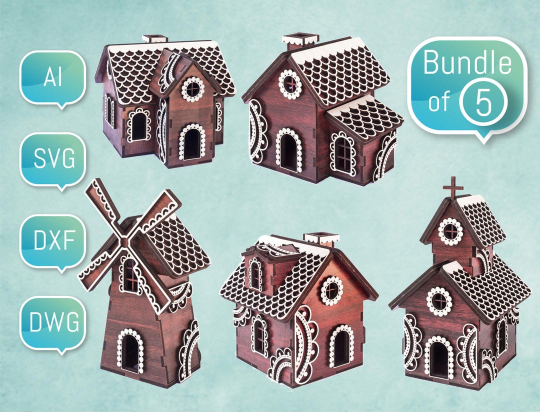 Laser Cut Files Christmas Village Gingerbread House 3D Glowforge SVG ...