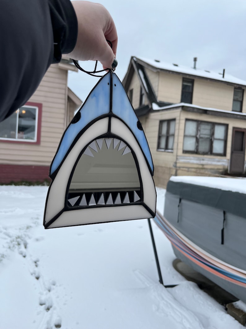 Stained Glass Shark Mirror/jaws Inspired Mirror/shark Wall Hanging - Etsy