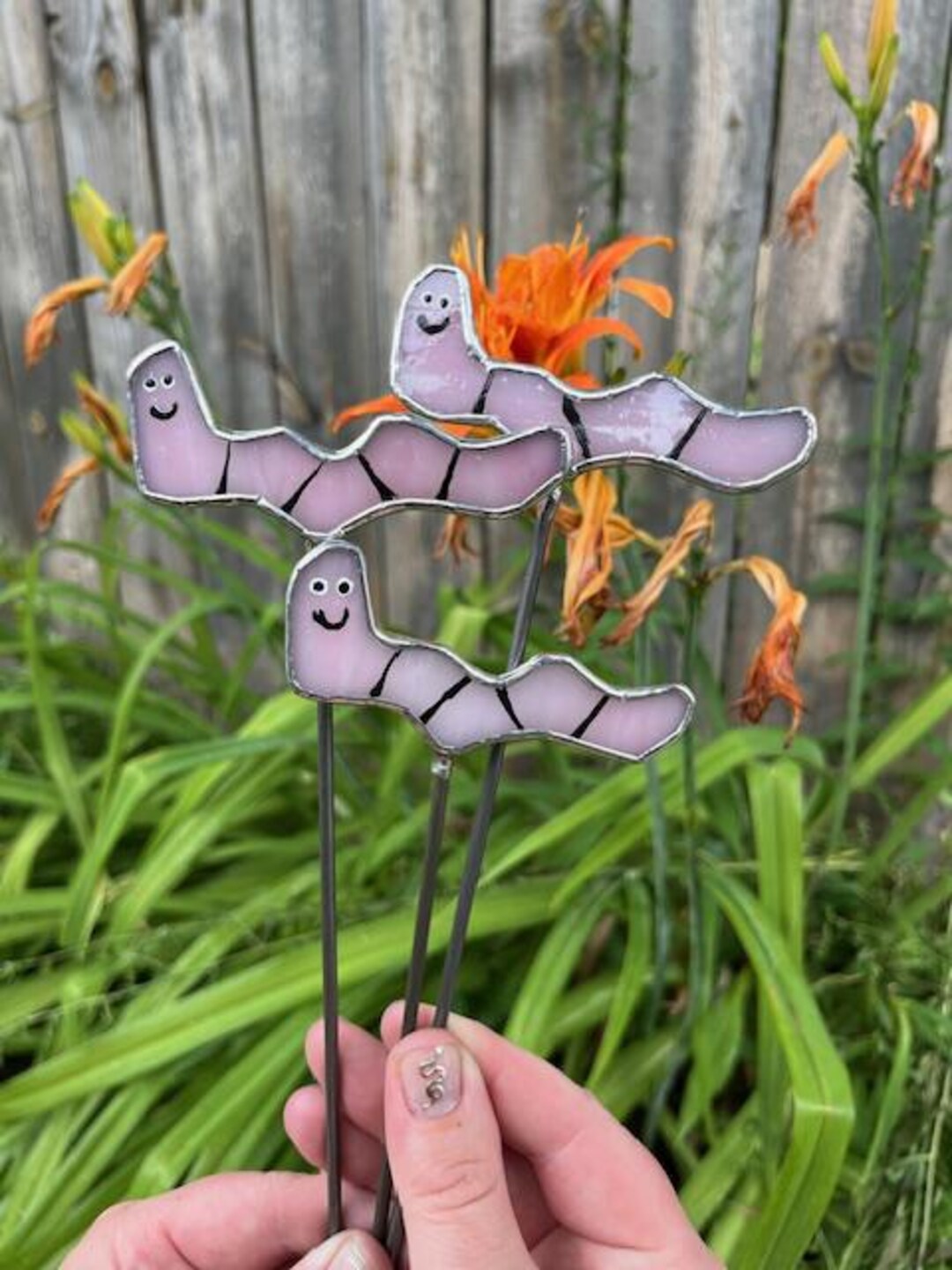 Worm Plant Stake/funny Plant Stake/worm Stained Glass/stained Glass ...