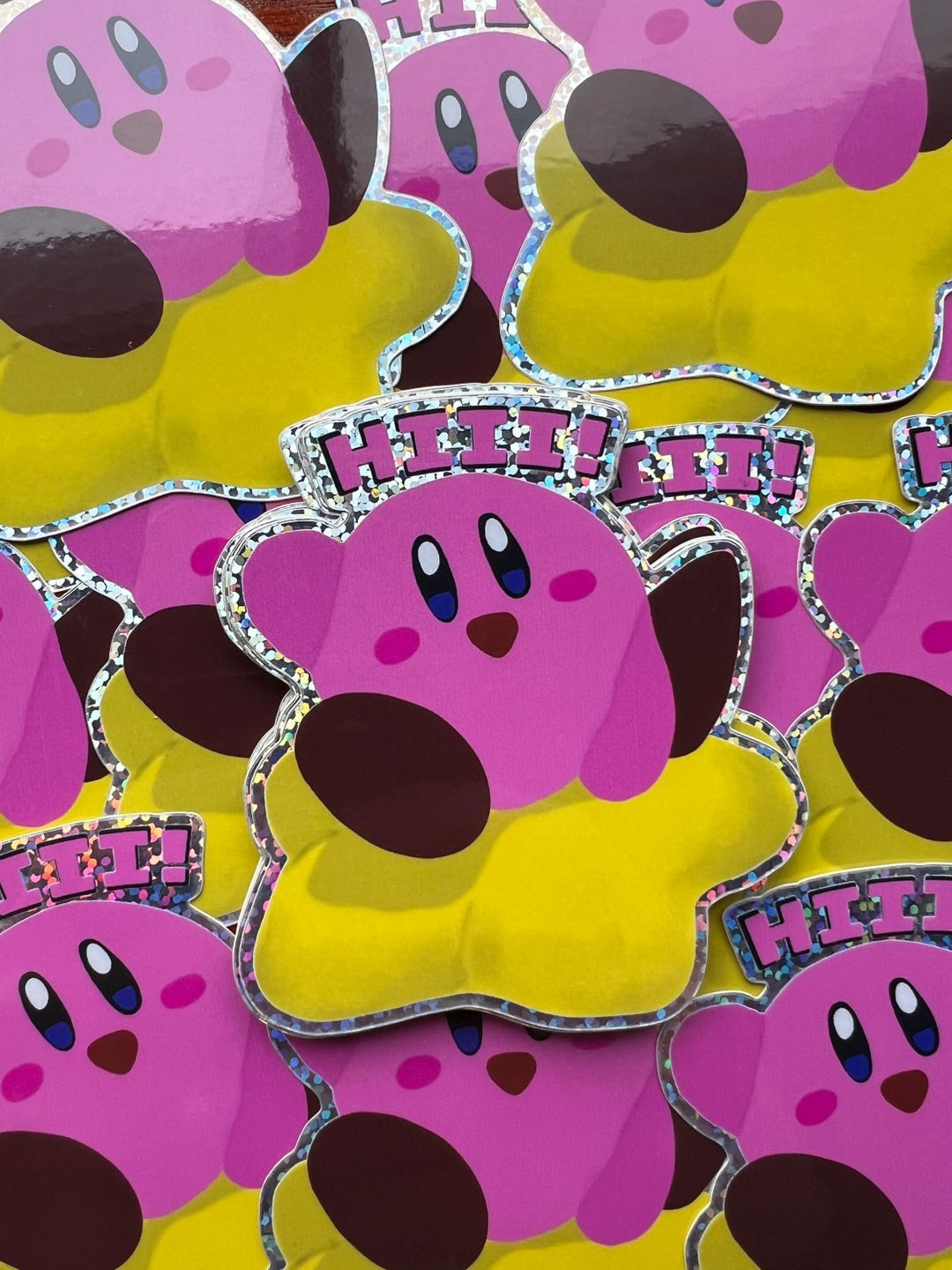 Kirby Glitter Sticker/kirby Hii Sticker/kirby on a Star Sticker - Etsy