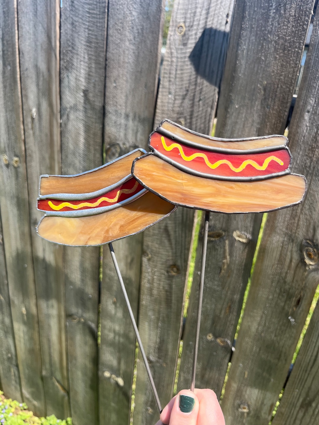 Garden Glizzy Hot Dog Stake/hot Dog Garden Decor/stained Glass Hot Dog ...