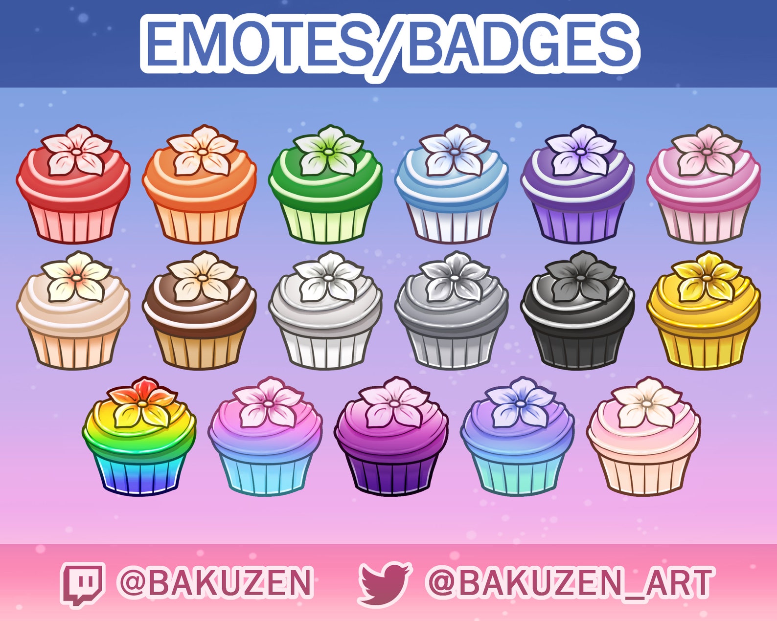 Colorful Flower Cupcake Emotes & Sub/cheer/bit Badges for - Etsy