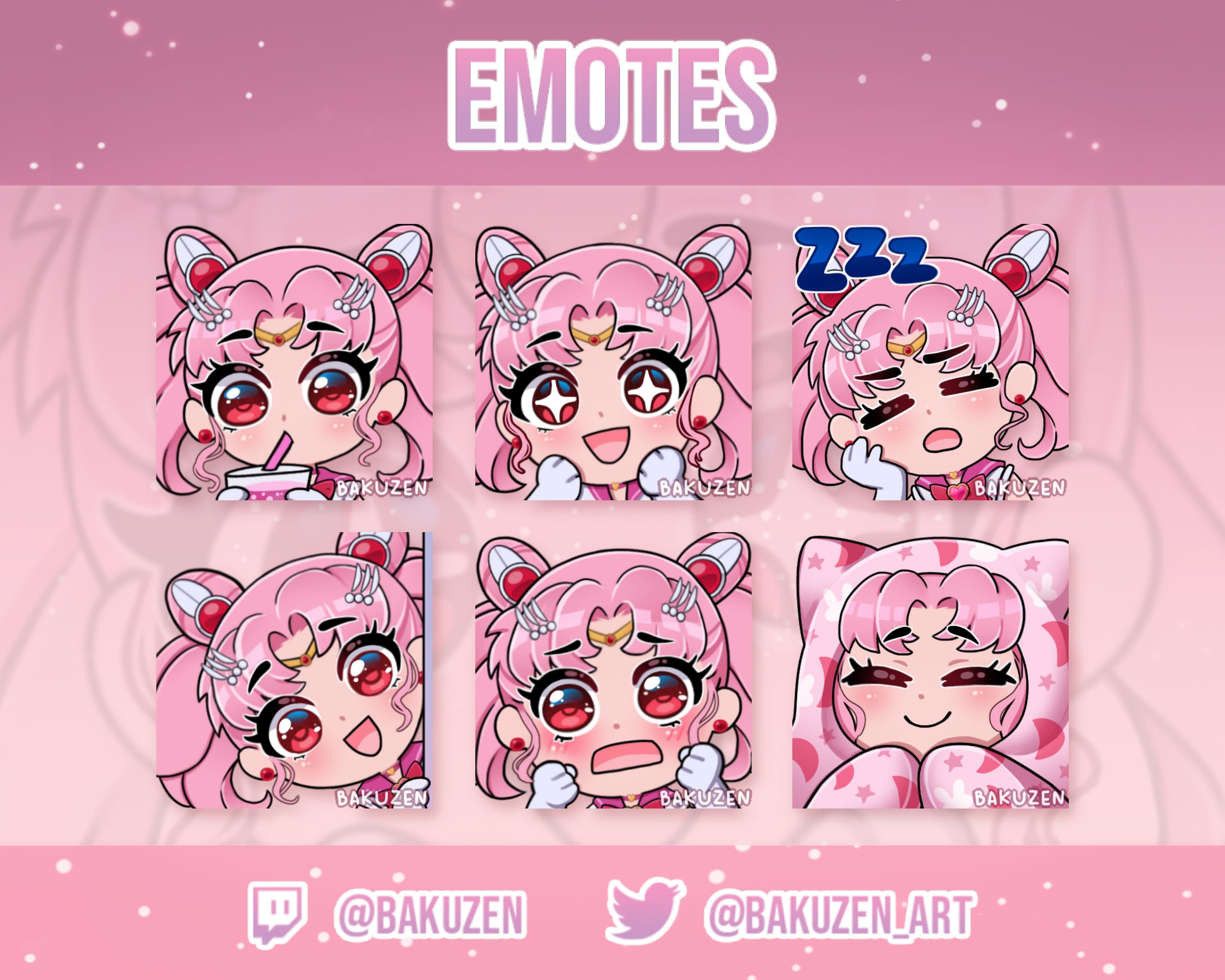 6 Chibiusa Sailor Moon Emotes For Twitchdiscord Basic Set Cute Pink Chibi Usagi Chibimoon Emote