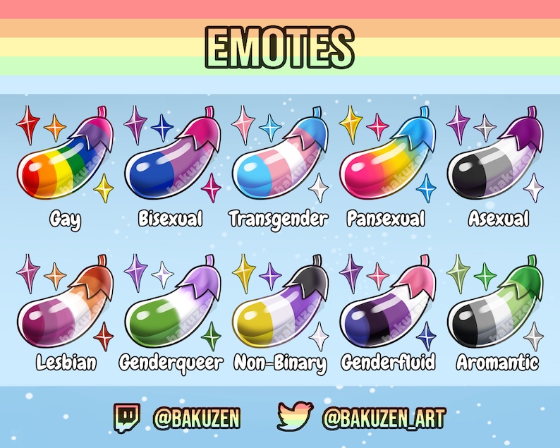 Pride Flag Eggplant Emote Set - Twitch/discord (lesbian, Gay, Bi, Trans ...