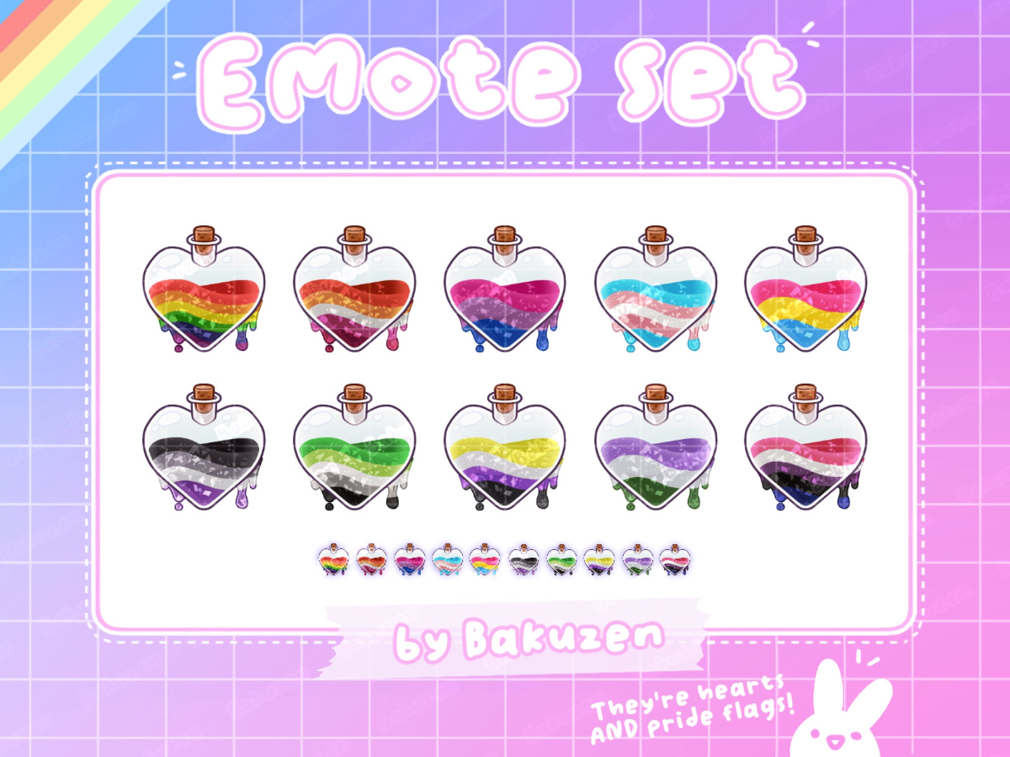 Pride Flag Heart Potions - Emotes for Twitch/discord (lesbian, Gay, Bi ...