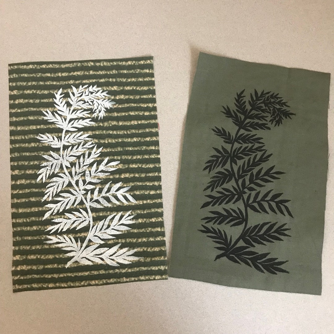 Fern Patch, Upcycled Twill or Poly Weave, Block Printed Patches for ...