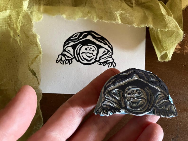 Tiny Snapping Turtle, 3x4 Block Print Unframed, Signed, Tiny Art ...