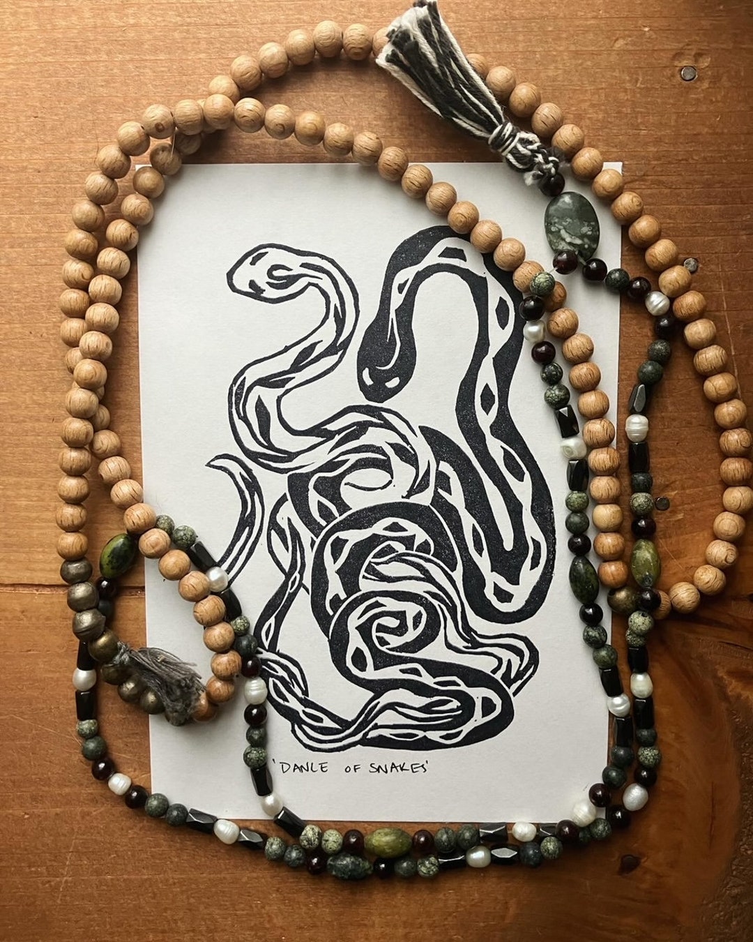 Dance of Snakes Block Print, 5x7 Open-edition Unframed, Fantasy Tattoo ...